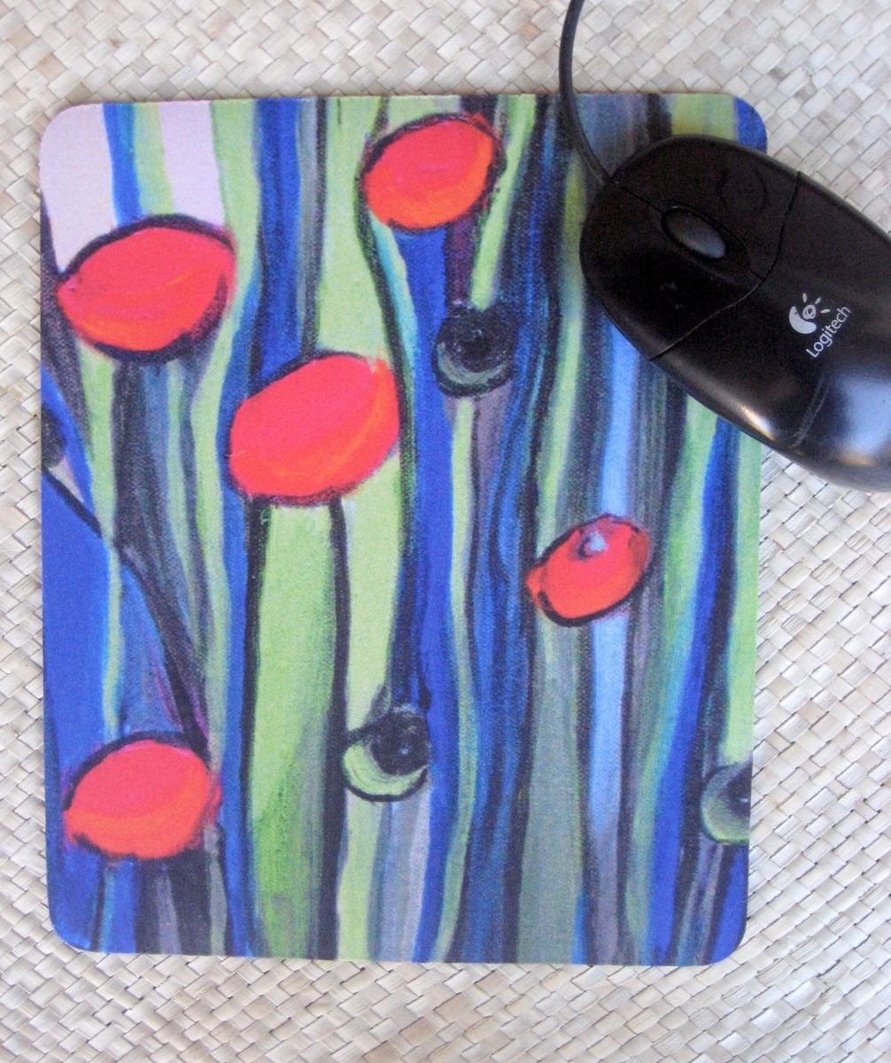 Mousepad Poppies Artwork Mouse Pad With Original Art- Red Blue Green ...