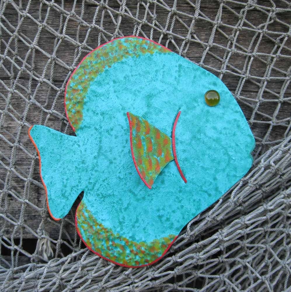 Handmade Upcycled Metal Tropical Fish Wall Art Sculpture In Turquoise ...