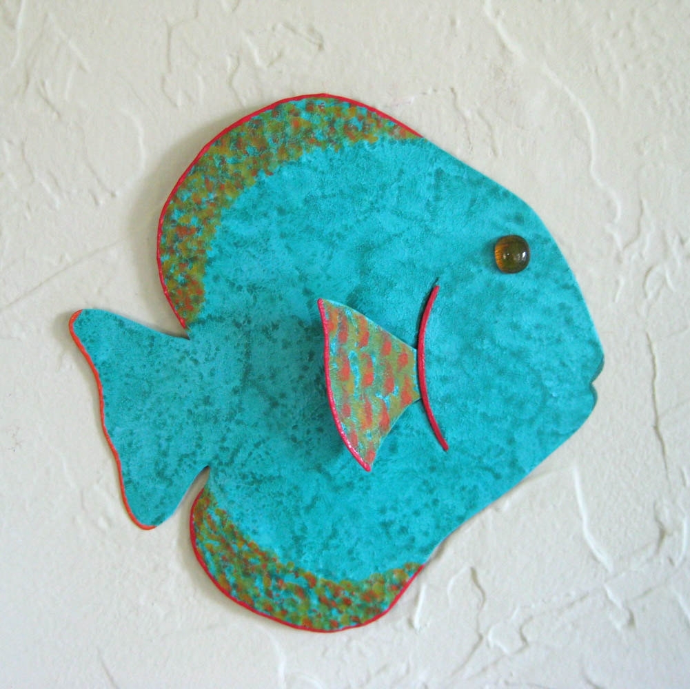 Handmade Upcycled Metal Tropical Fish Wall Art Sculpture In Turquoise ...