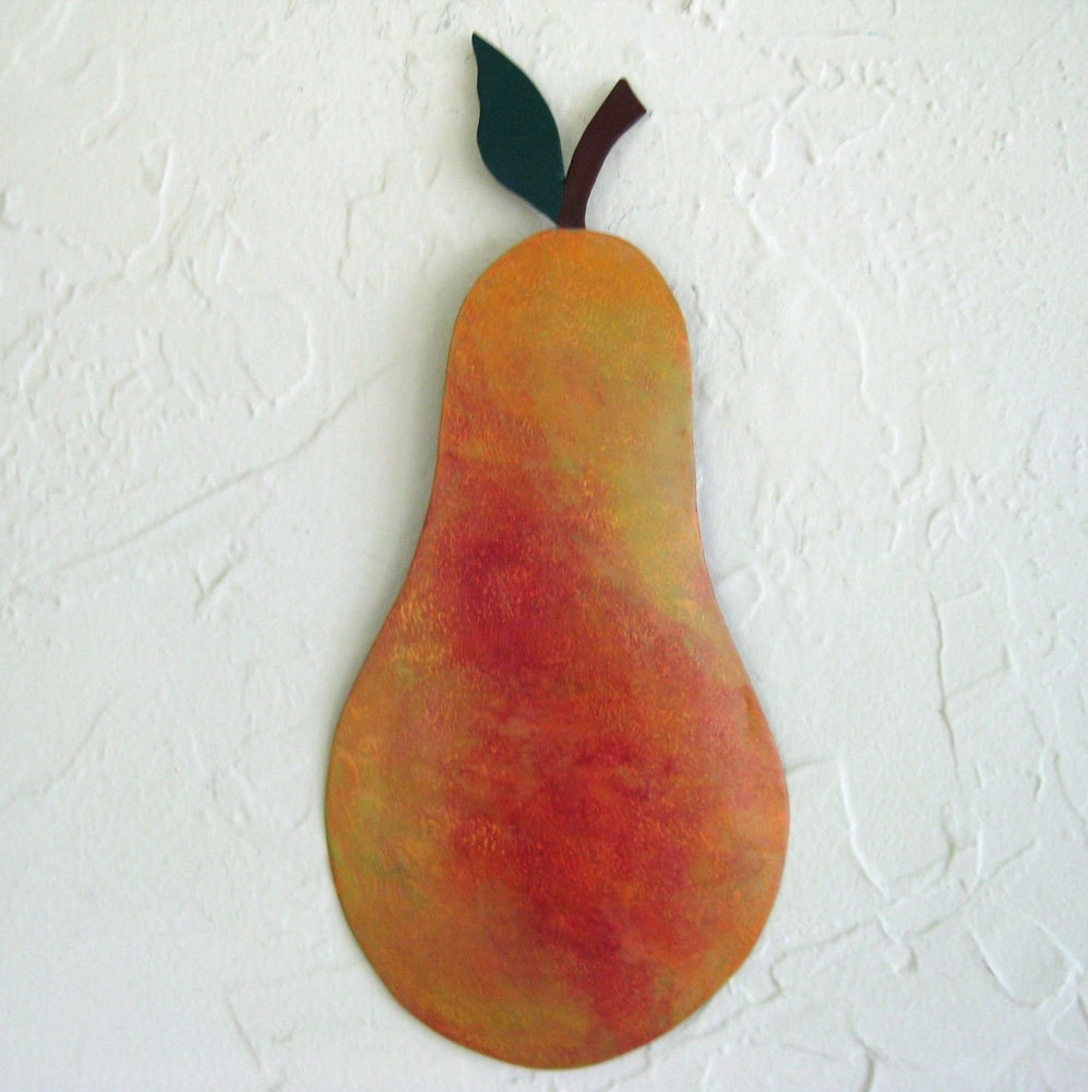 Handmade Upcycled Metal Pear Wall Art Decor In Green And Gold | Maker ...