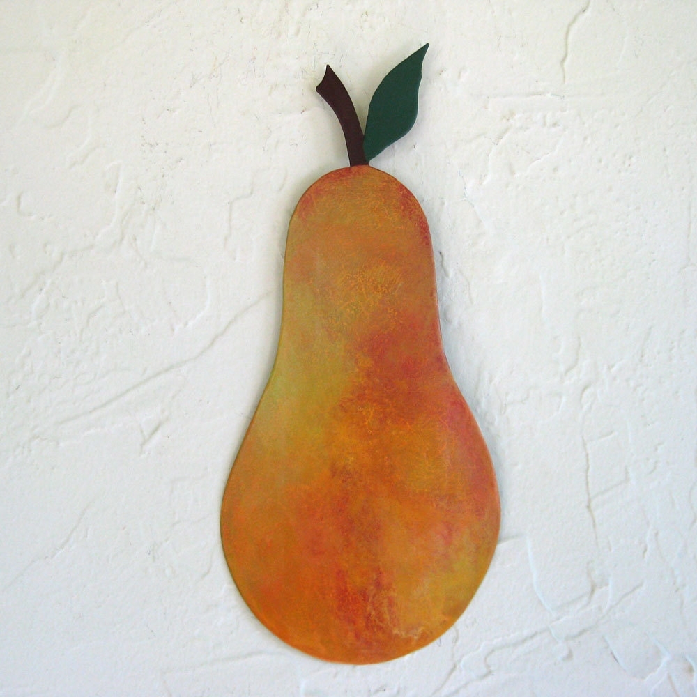 Handmade Upcycled Metal Pear Wall Art Decor In Green And Gold | Maker ...