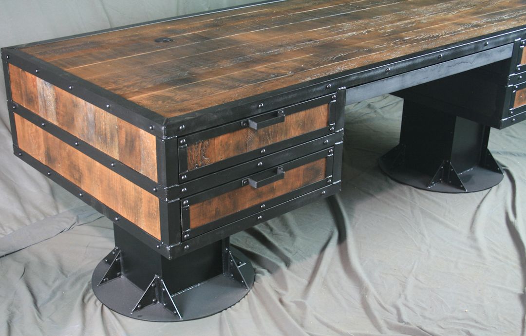 Vintage Industrial Wooden Desk With Drawers - Reclaimed Wood Desk ...