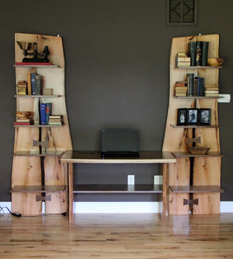 Rustic Live Edge Oak Slab Bookcase Built In Desk Maker Marketplace