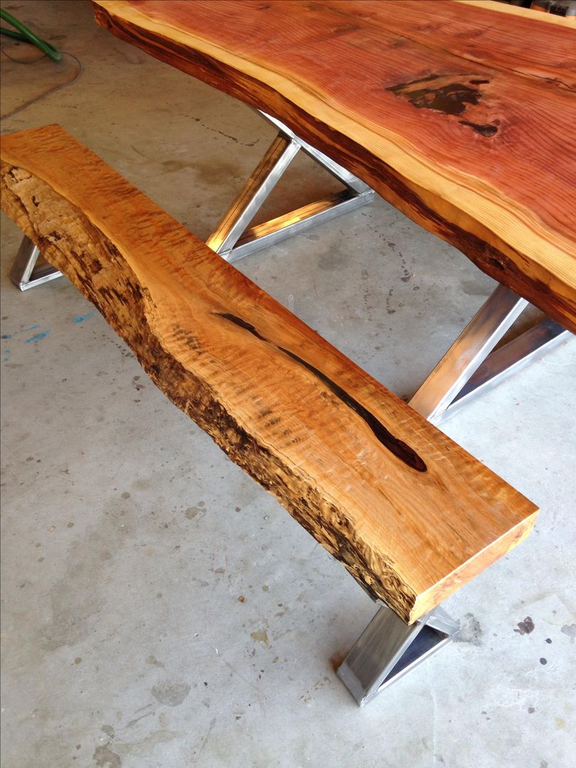 Large Single Slab Redwood Table With Quilted Maple Benches | Maker ...
