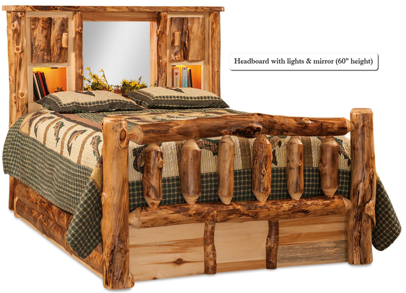 American Made Rustic Pine Log Bed With Bookcase Headboard And Spindle Footboard Maker Marketplace