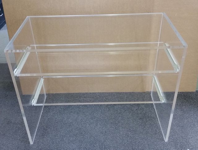 Acrylic Desk, Straight Edge, Slab Leg With Pull Out Shelves - Made To ...