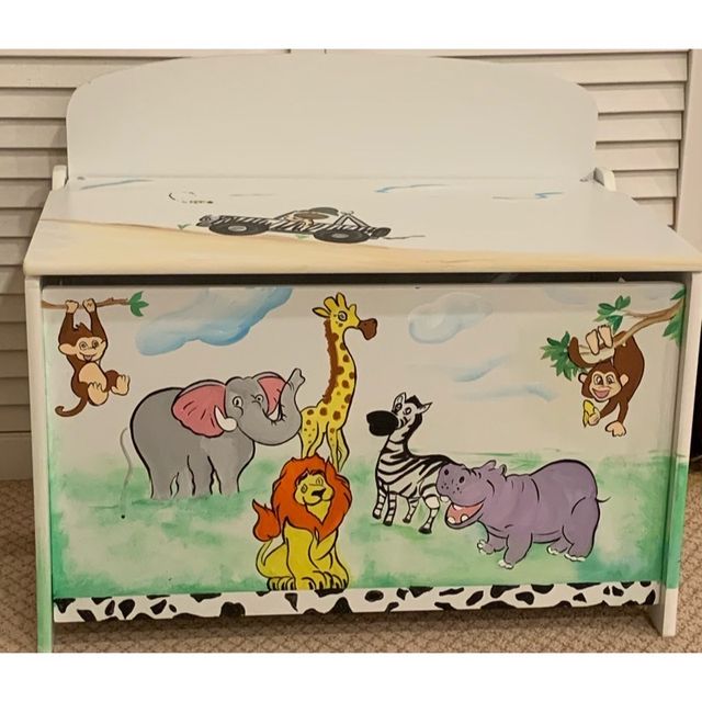 Childrens Painted Toy Box Jungle Sarari Theme Personalized Free Maker Marketplace