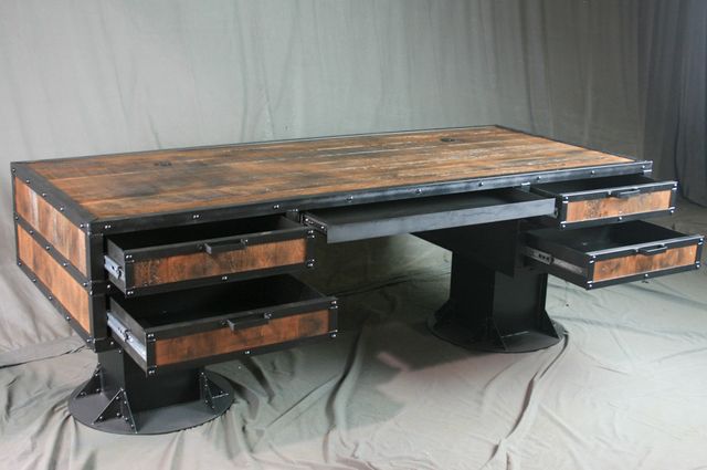 Vintage Industrial Wooden Desk With Drawers - Reclaimed Wood Desk ...
